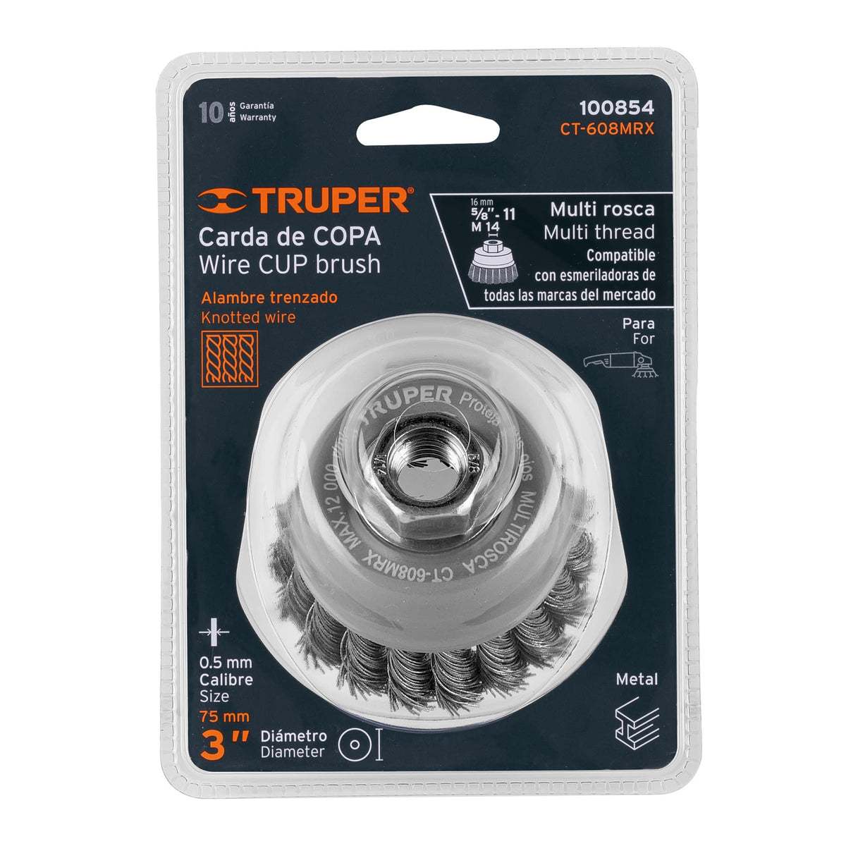 Truper CT-608MRX Carda copa 3' alambre trenzado grueso, Multi-rosca – Ferrenacional