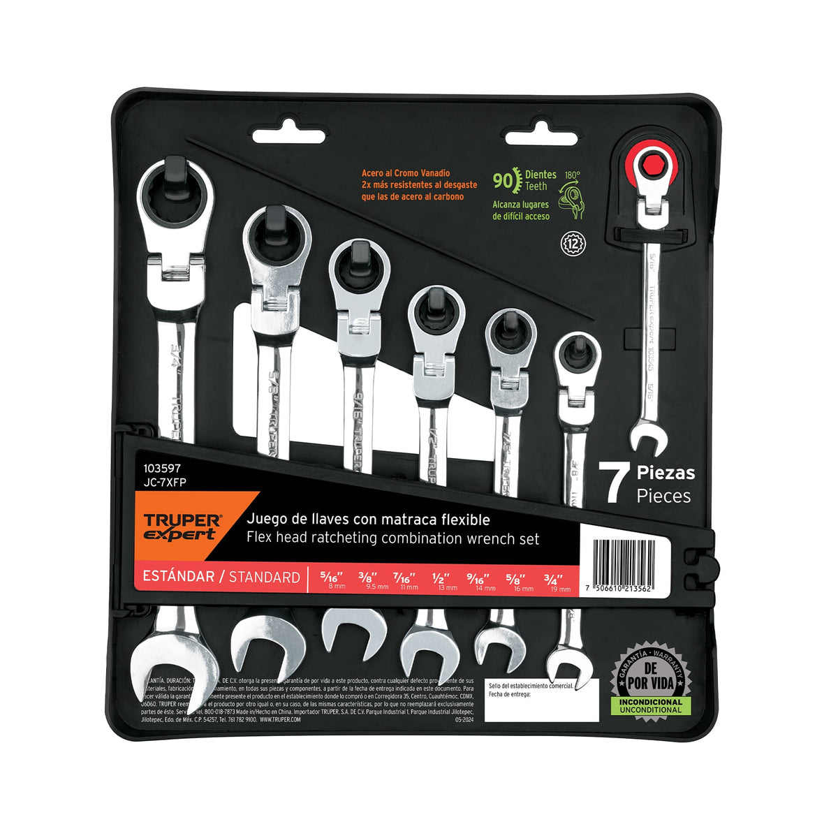 Juego de 7 llaves combinadas std con matraca flexible – Ferrenacional