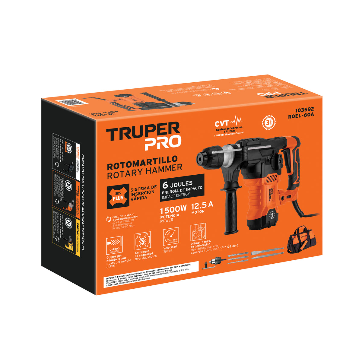 ROEL-60A Rotomartillo SDS Plus 6 Joules, 1500W, TRUPER PRO – Ferrenacional