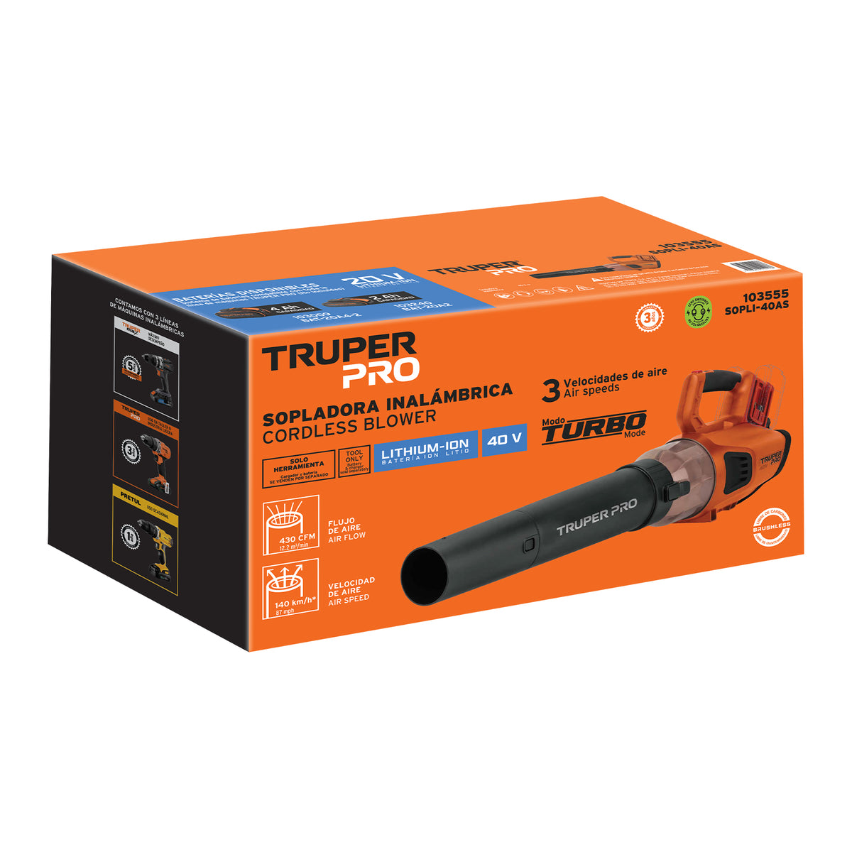 103555 SOPLI-40AS Sopladora inalámbrica 40V, sin accesorios, TRUPER PR – Ferrenacional