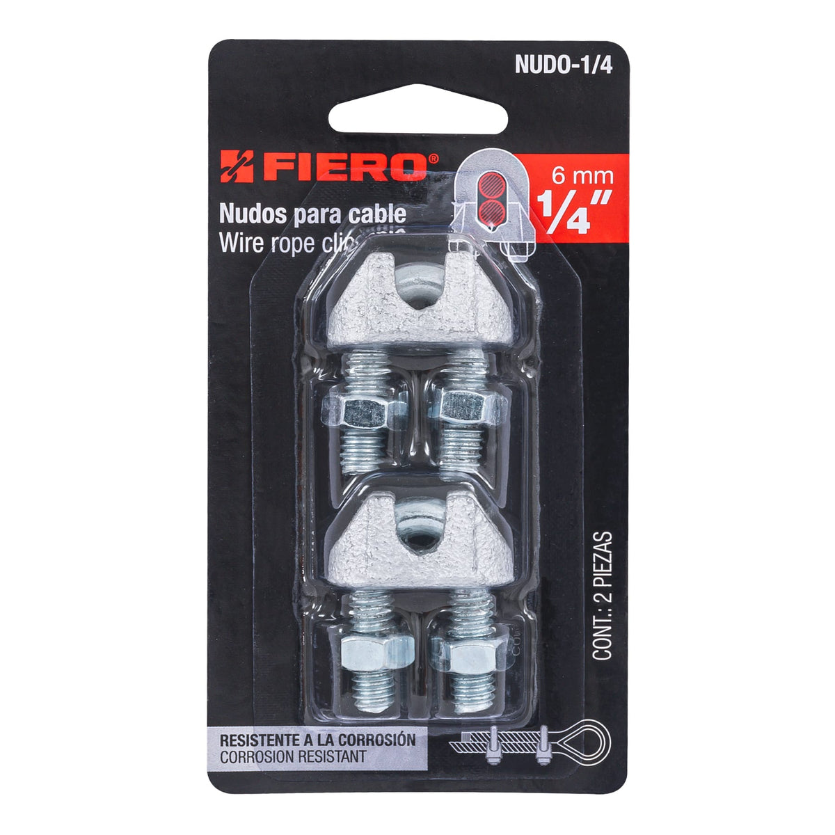 Fiero NUDO-1/4 Blíster con 2 nudos (perros) de hierro para cable de 1/ – Ferrenacional