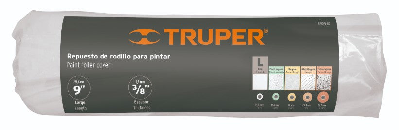 Truper R-ROPI-910 Felpa para rodillo, 9 x 3/8', superficies lisas – Ferrenacional