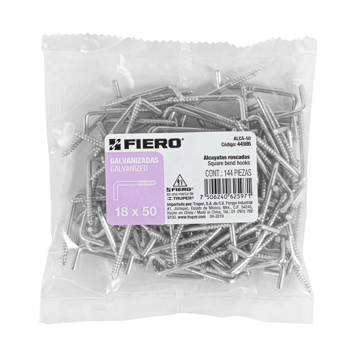 Fiero ALCA-50 Bolsa con 144 alcayatas roscadas de 18 X 50 – Ferrenacional