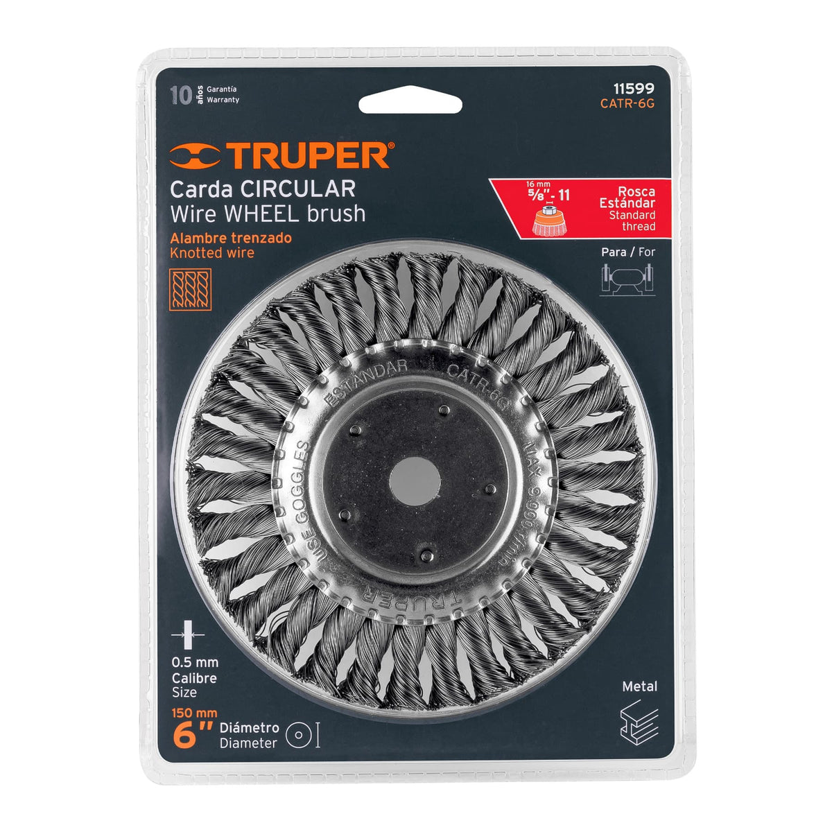 Truper CATR-6G Carda trenzado grueso 6' x 5/8' para esmeril – Ferrenacional