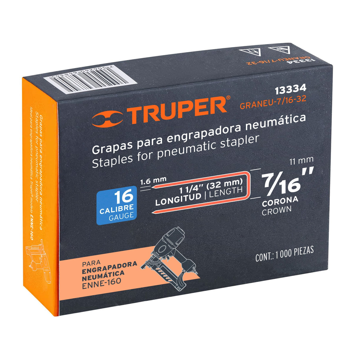 Truper GRANEU-7/16-32 Caja con 1000 grapas corona 7/16' cal. 16, 32mm ...