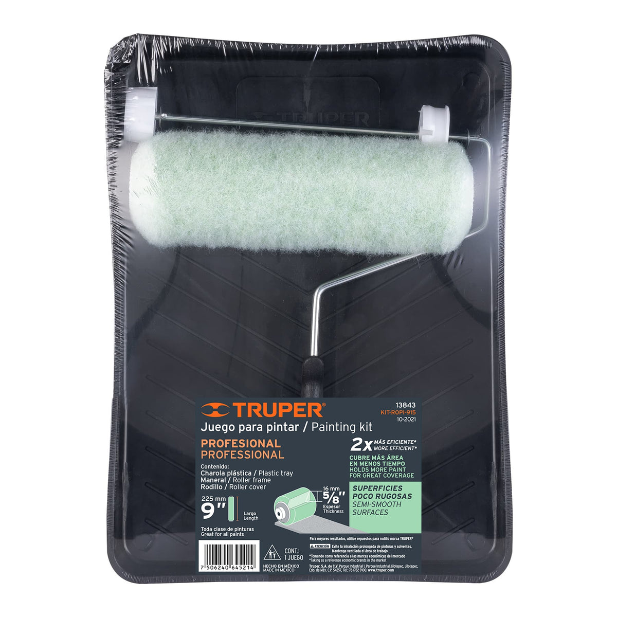 Truper KIT-ROPI-915 Kit de rodillo para pintar, 9' (maneral, charola y ...