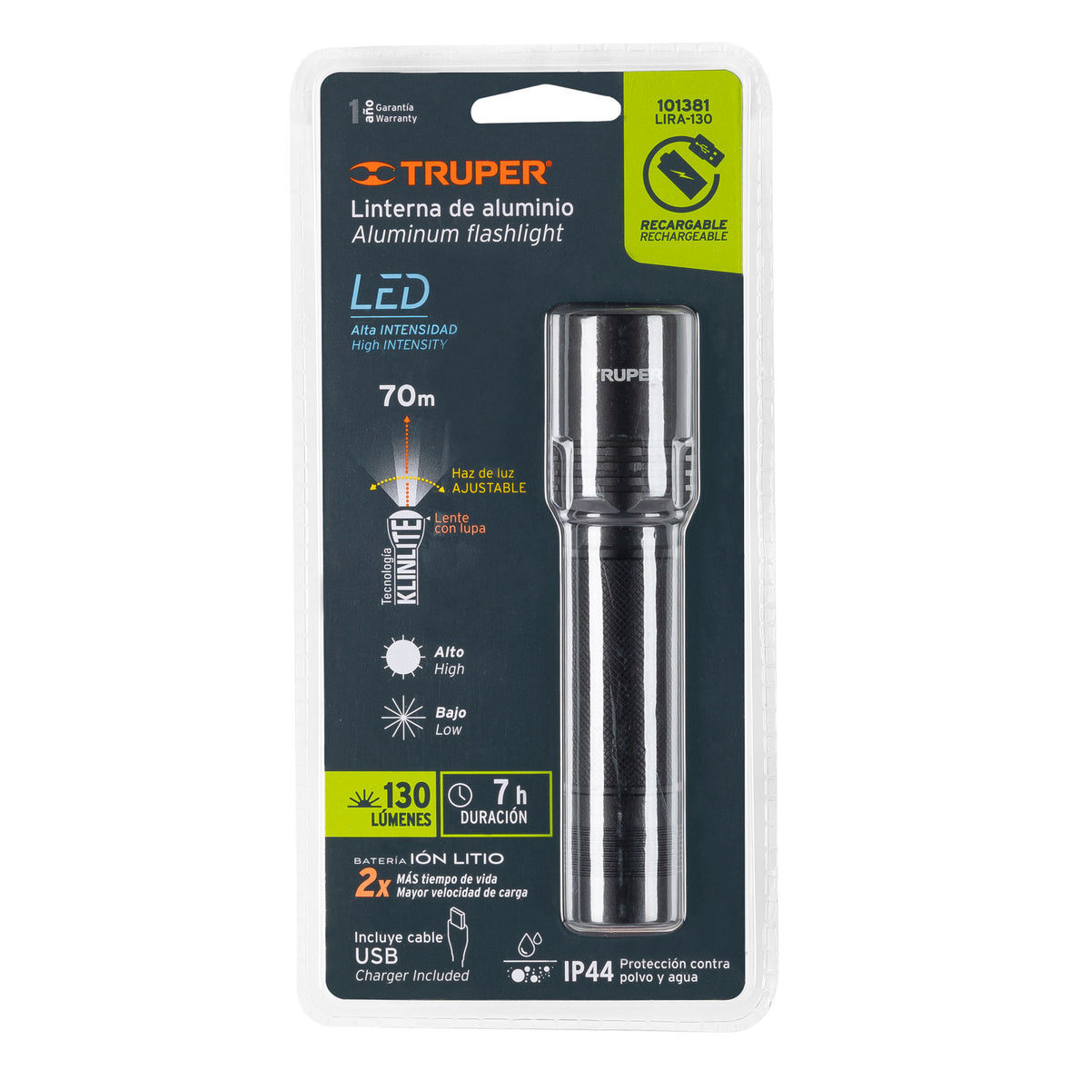 Truper LIRA-130 Linterna de aluminio 1 LED 130 lm recargable ...