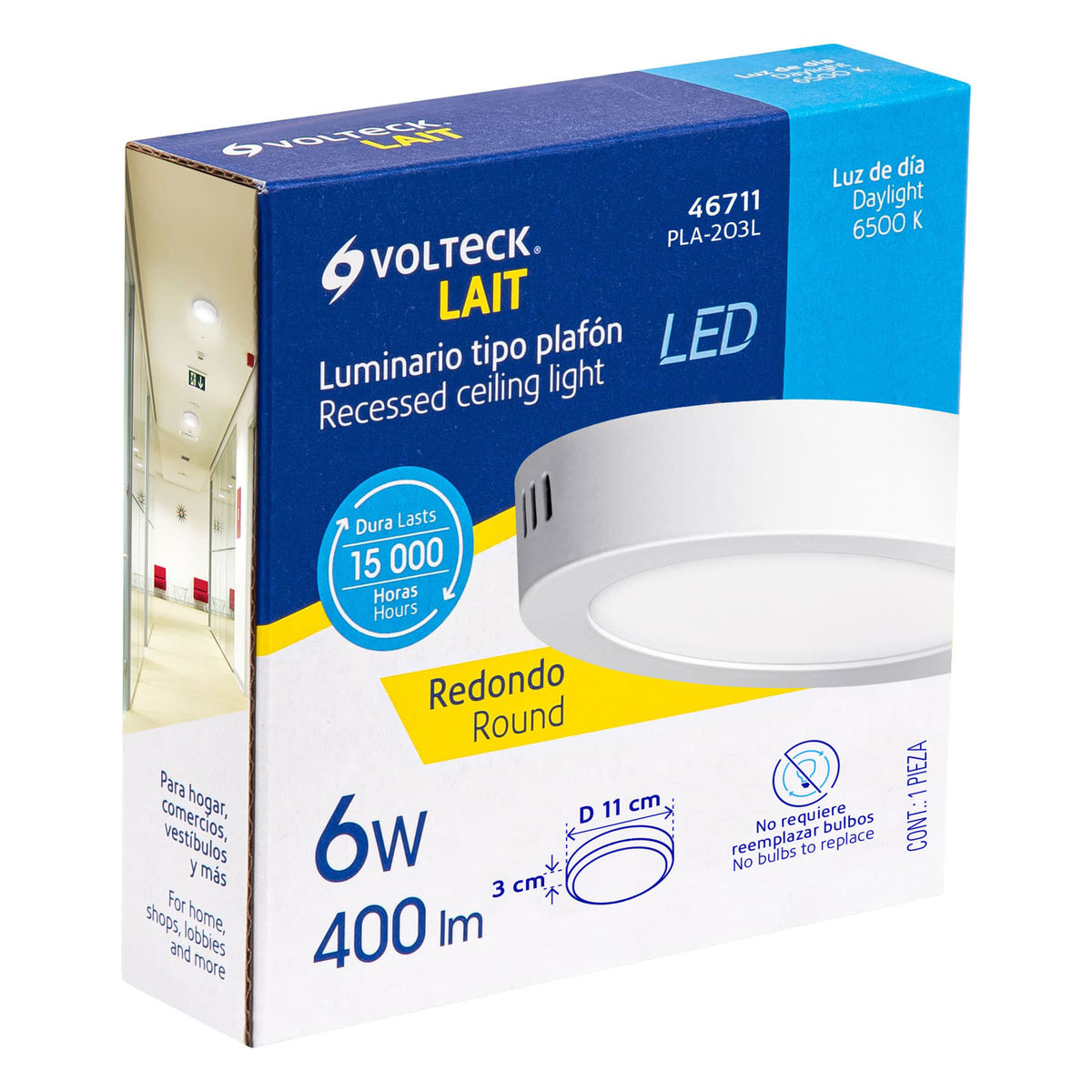 Volteck PLA-203L Luminario LED 6W, redondo de sobreponer, luz de día ...