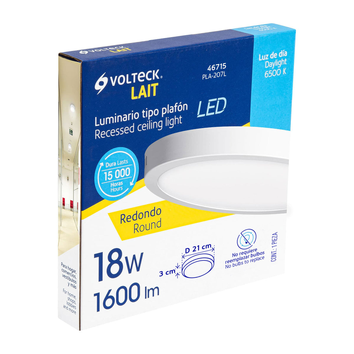 Volteck PLA-207L Luminario LED 18W, redondo de sobreponer, luz de día ...