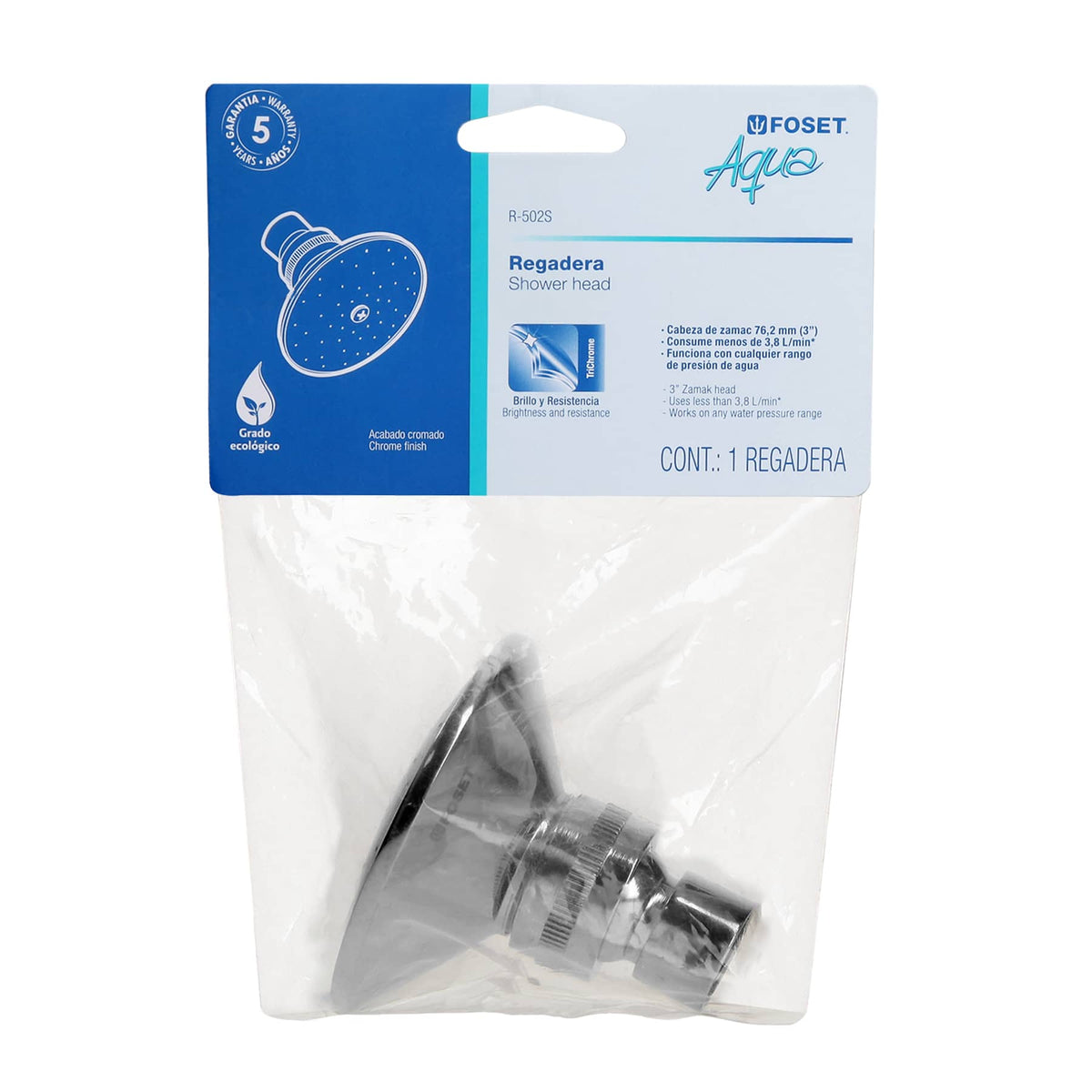 Foset R-502S Regadera redonda, zamak, 3' sin brazo, Aqua – Ferrenacional
