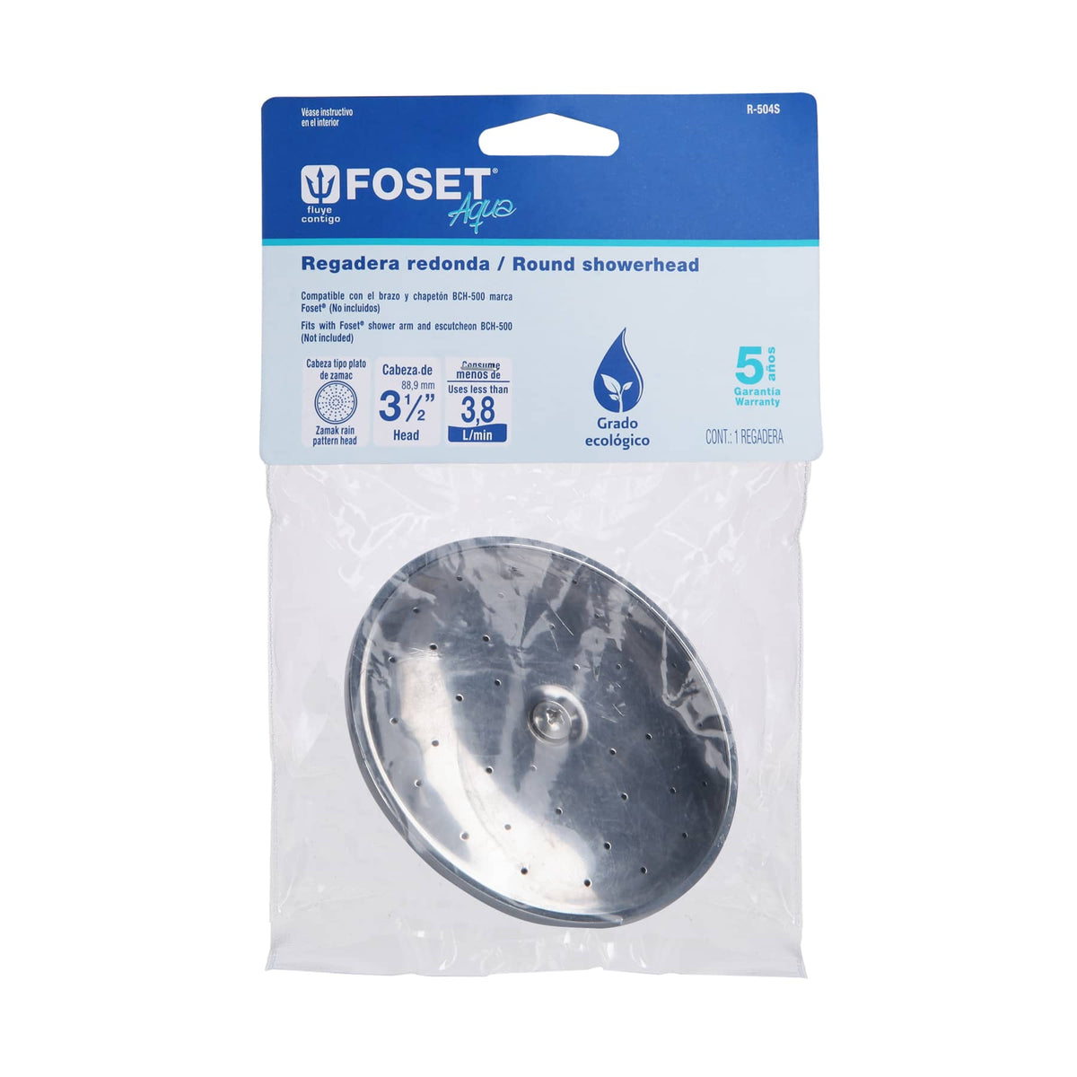 Foset R-504S Regadera redonda, metálica, sin brazo Aqua – Ferrenacional