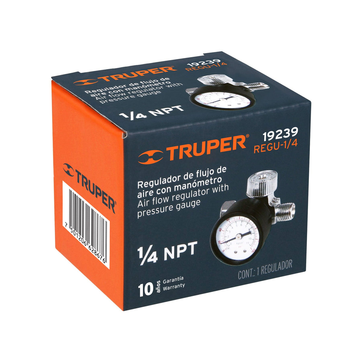 Truper REGU-1/4 Regulador de aire con manómetro, cuerda 1/4 NPT ...