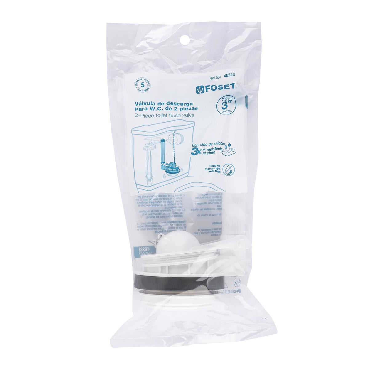 Foset VW-007 Válvula de descarga de 3' p/sanitario 2 pzas, cadena plas ...
