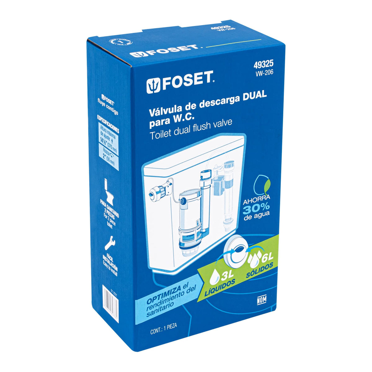 Foset VW-206 Válvula de descarga, sistema dual para tanque bajo ...