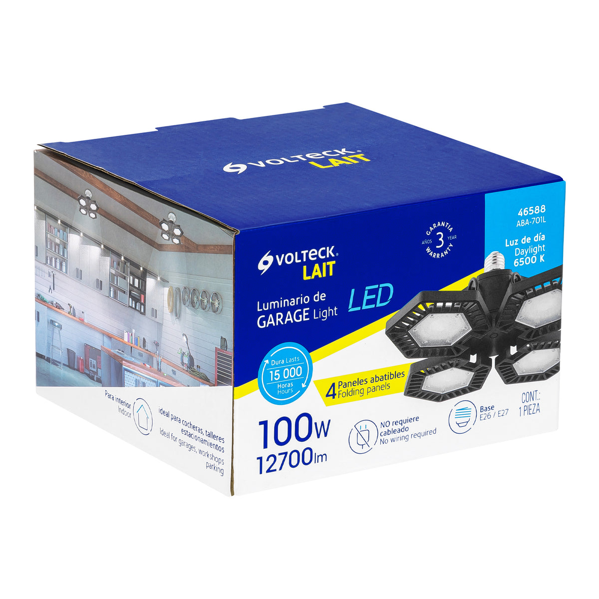 Volteck ABA-701L Luminario de LED 100 W, aluminio con 4 paneles abatib ...