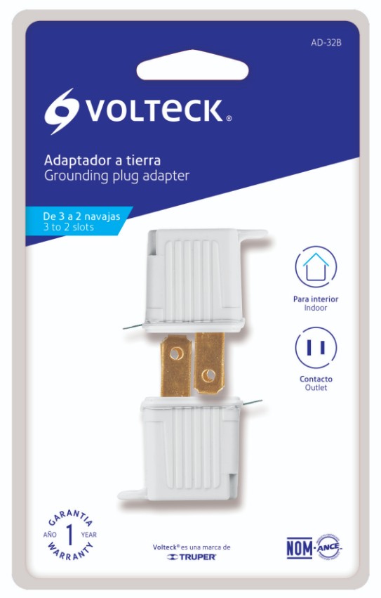 Volteck AD-32B Adaptador 3 a 2 blanco, Volteck, 2 piezas – Ferrenacional