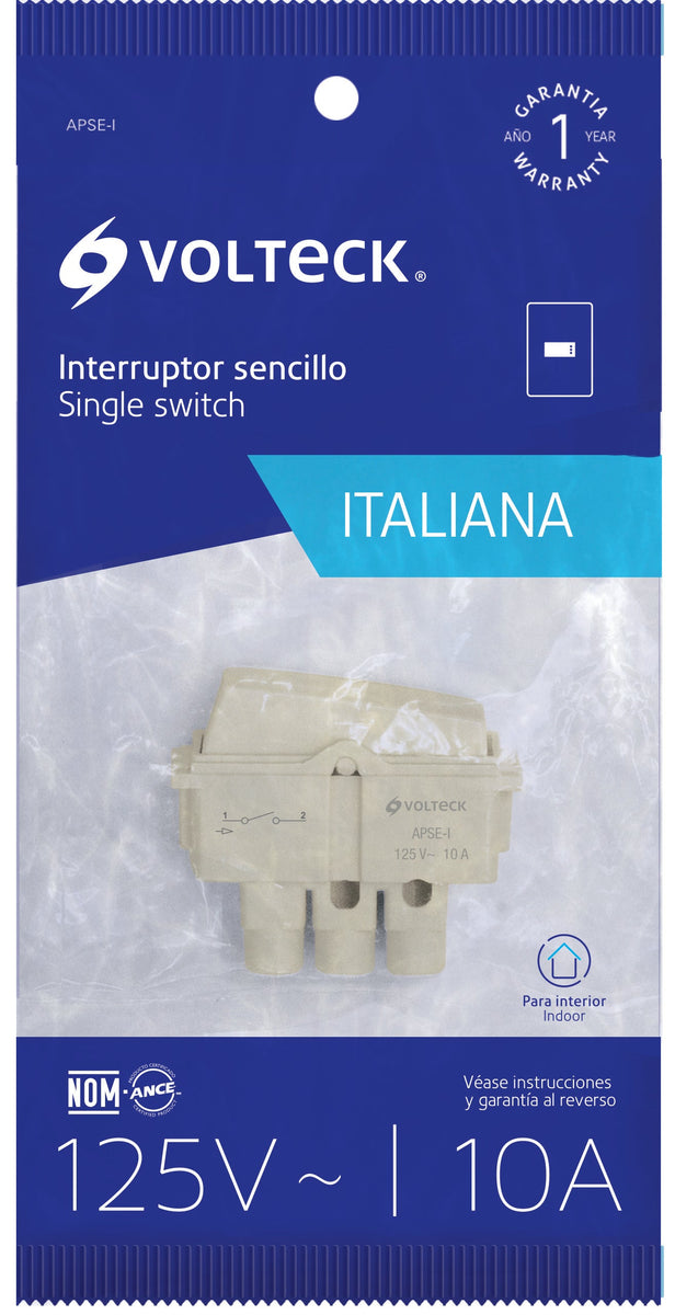 Volteck APSE-I Interruptor sencillo, línea Italiana, color marfil ...