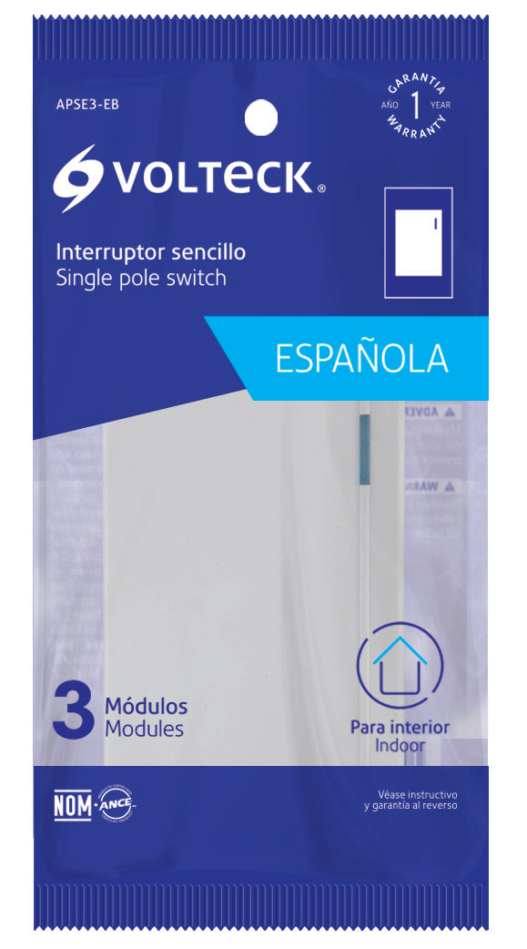 Volteck APSE3-EB Interruptor sencillo 3 módulos, línea Española, color ...
