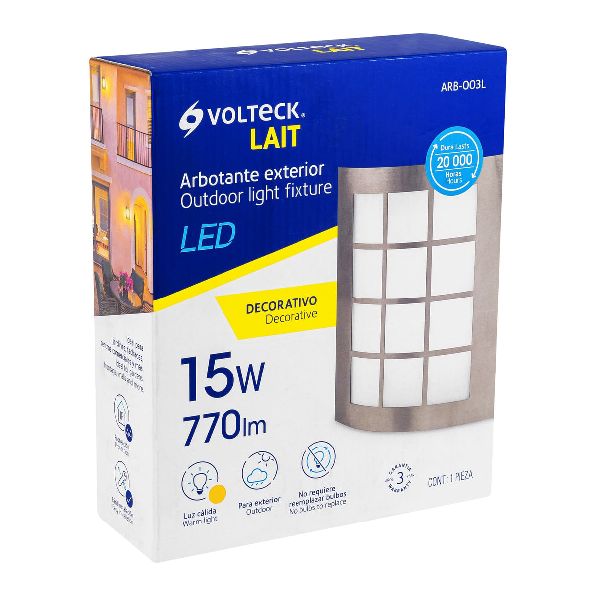 Volteck ARB-003L Arbotante exterior decorativo de LED , 15 W, 700 lm ...