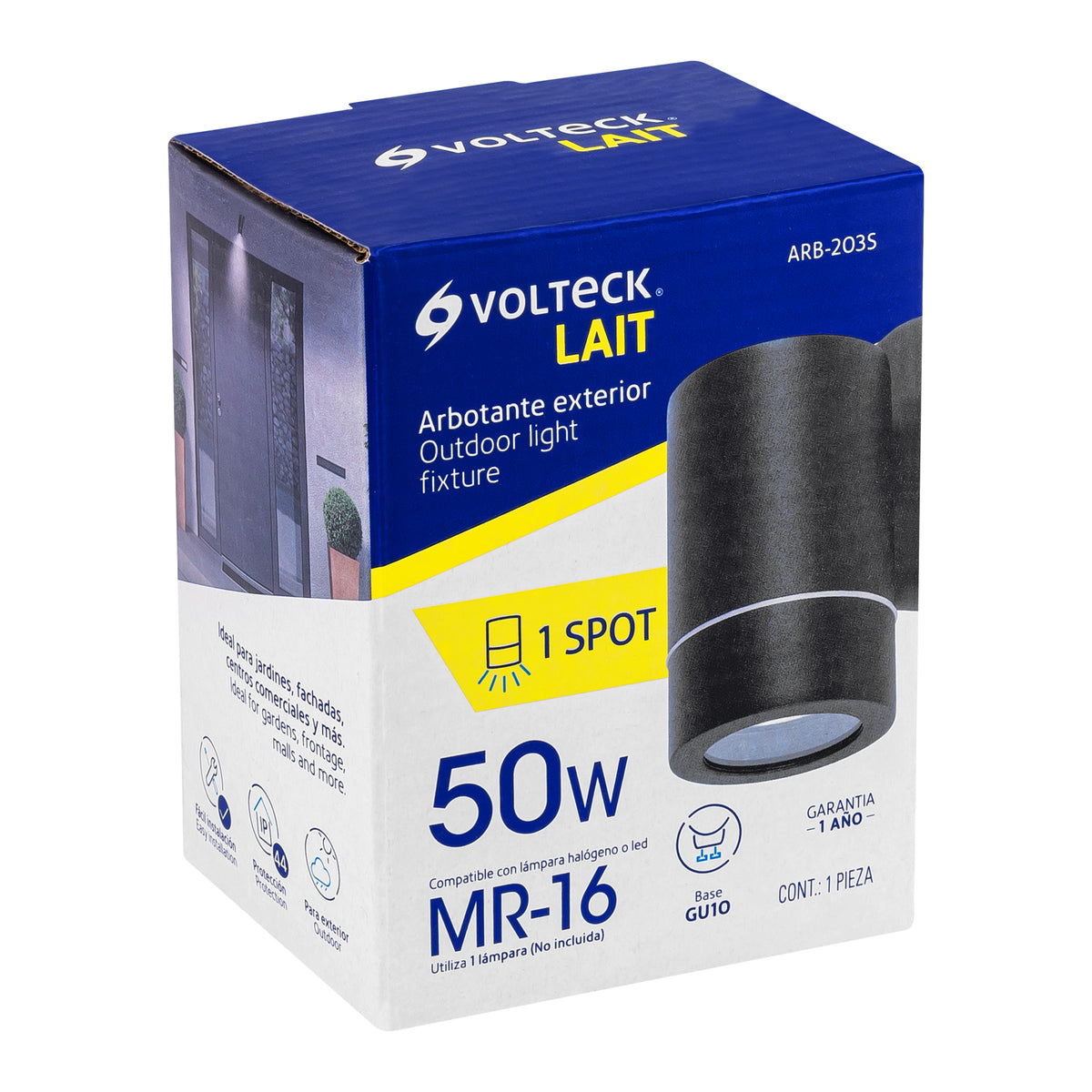Volteck ARB-203S Arbotante exterior, cilíndrico, spot, 1xMR16GU10, neg ...