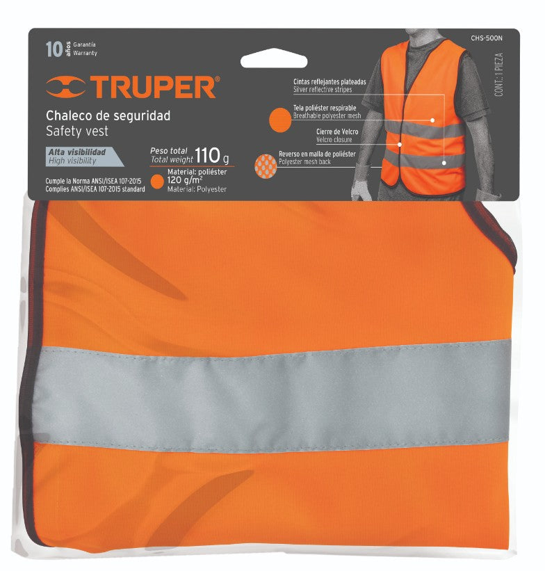 Truper CHS-500N Chaleco de seguridad, alta visibilidad, naranja – Ferrenacional