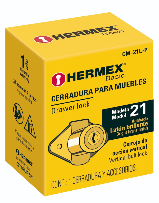 Hermex CM-21L-P Cerradura para mueble, modelo 21, latón, Hermex Basic ...
