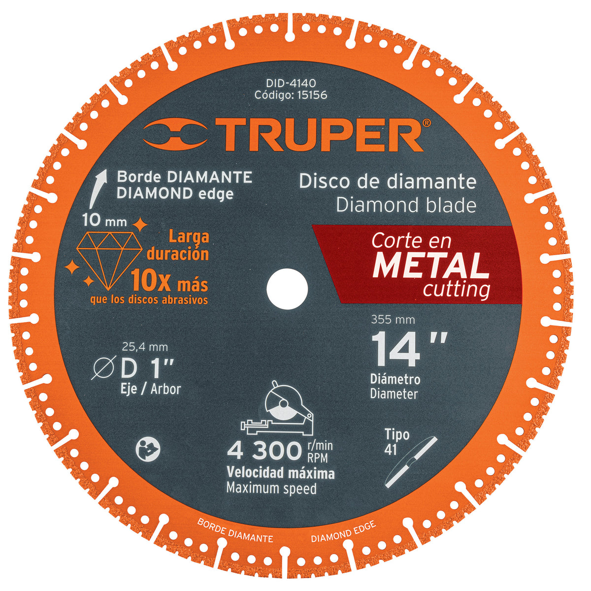 Truper DID-4140 Disco de diamante, 14' corte metal – Ferrenacional