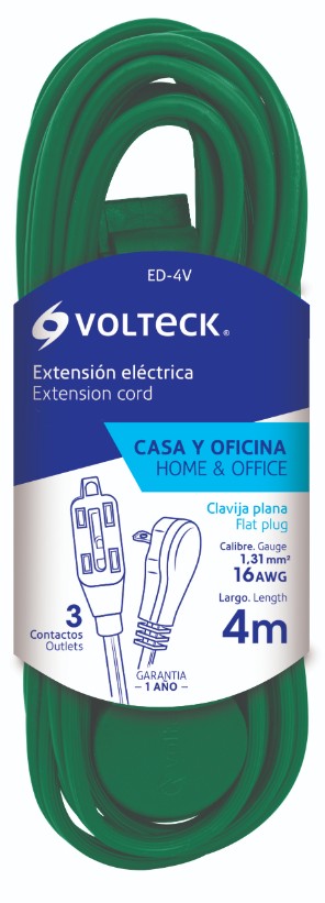Volteck ED-4V Extensión eléctrica doméstica con clavija plana, 4m, ver ...