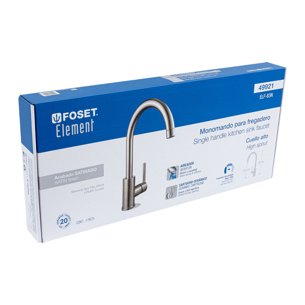 Foset ELF-83 Monomando para fregadero, cuello alto, Element – Ferrenacional