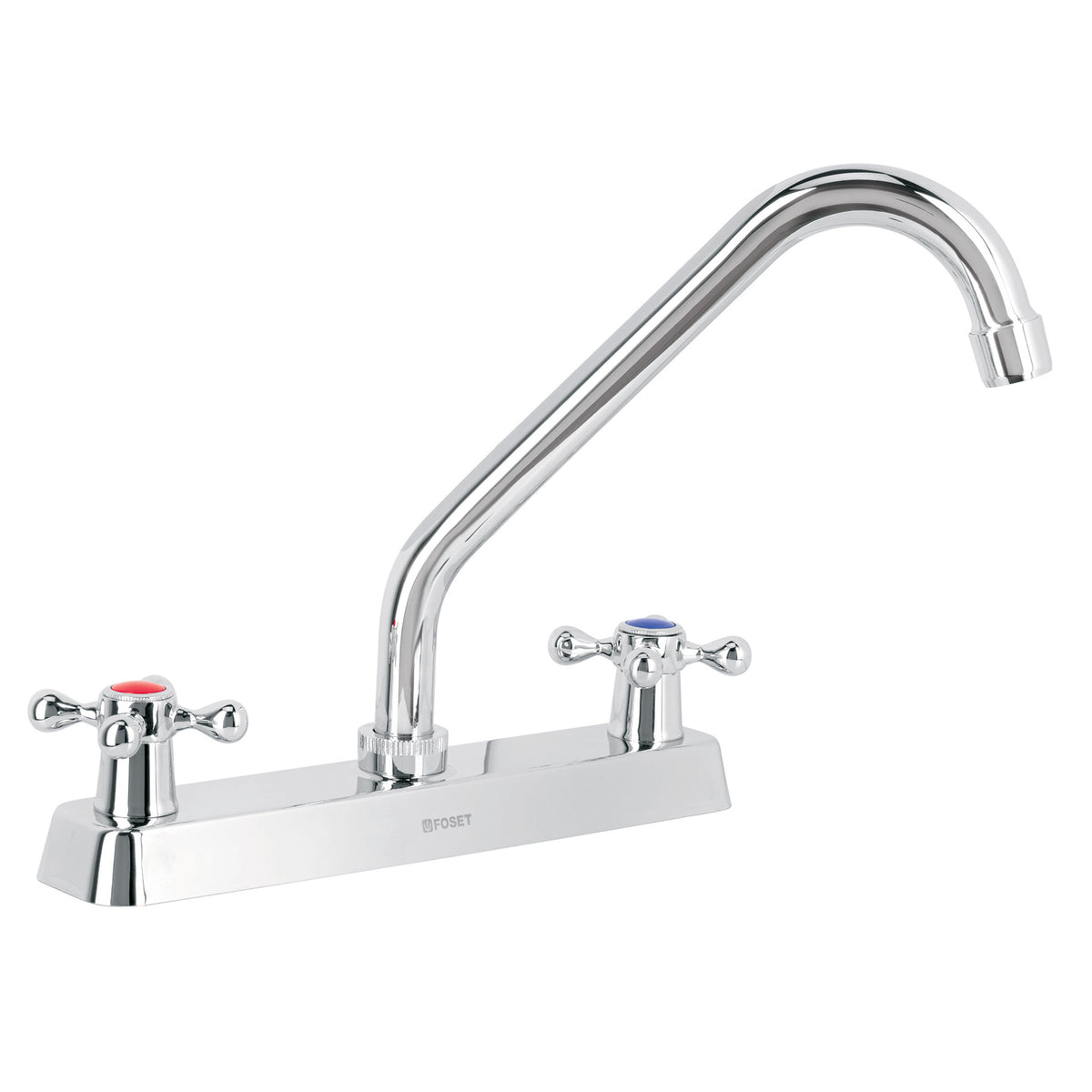 Foset F-318E Mezcladora 8' p/fregadero, cuello largo, manerales crucet ...