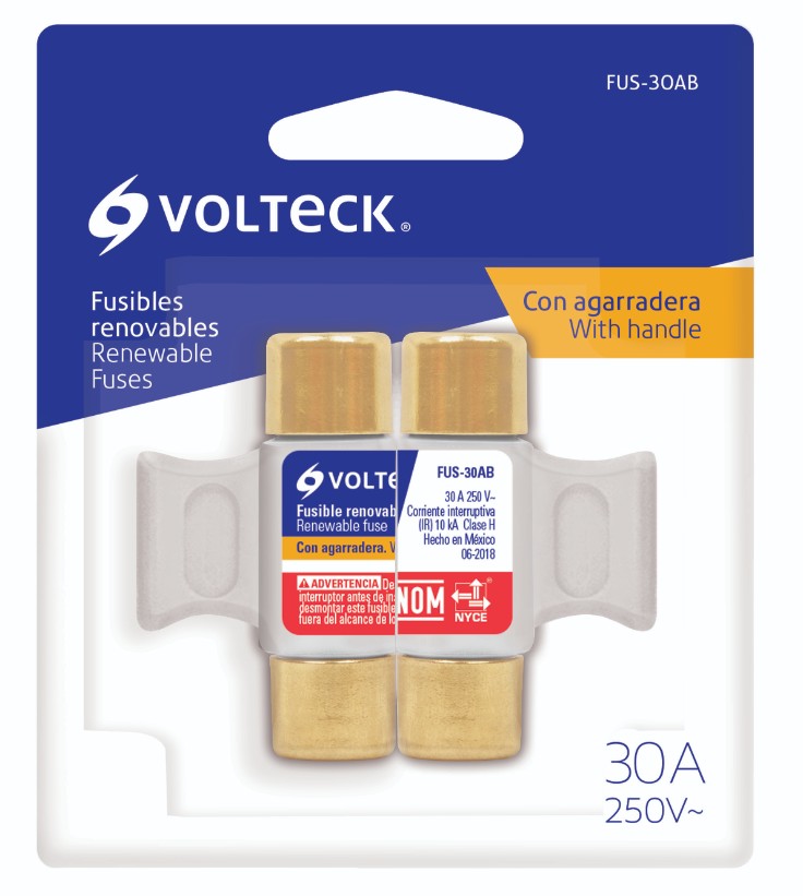 Volteck FUS-30AB Fusible 30A con agarradera, en blister, Volteck, 2 pz ...