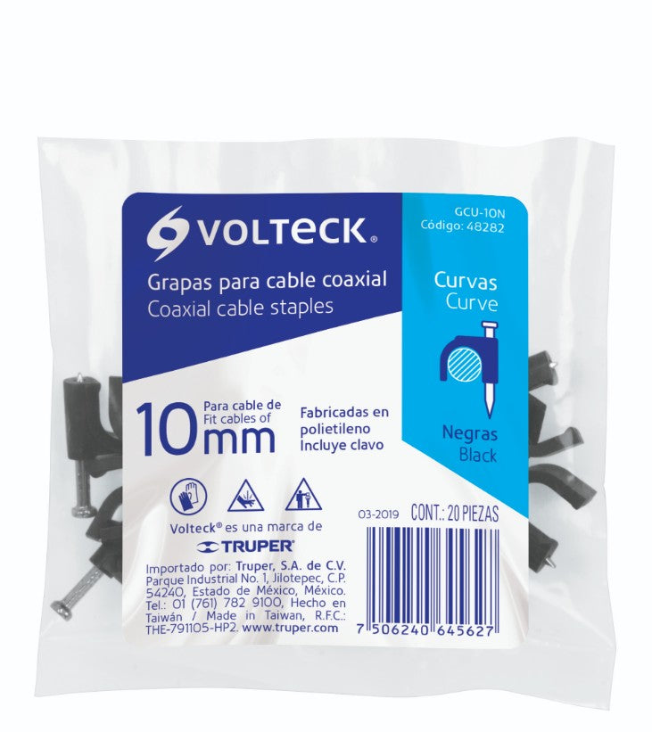 Volteck GCU-10N Grapa para cable redondo, 10 mm, negra, bolsa 20 pieza ...