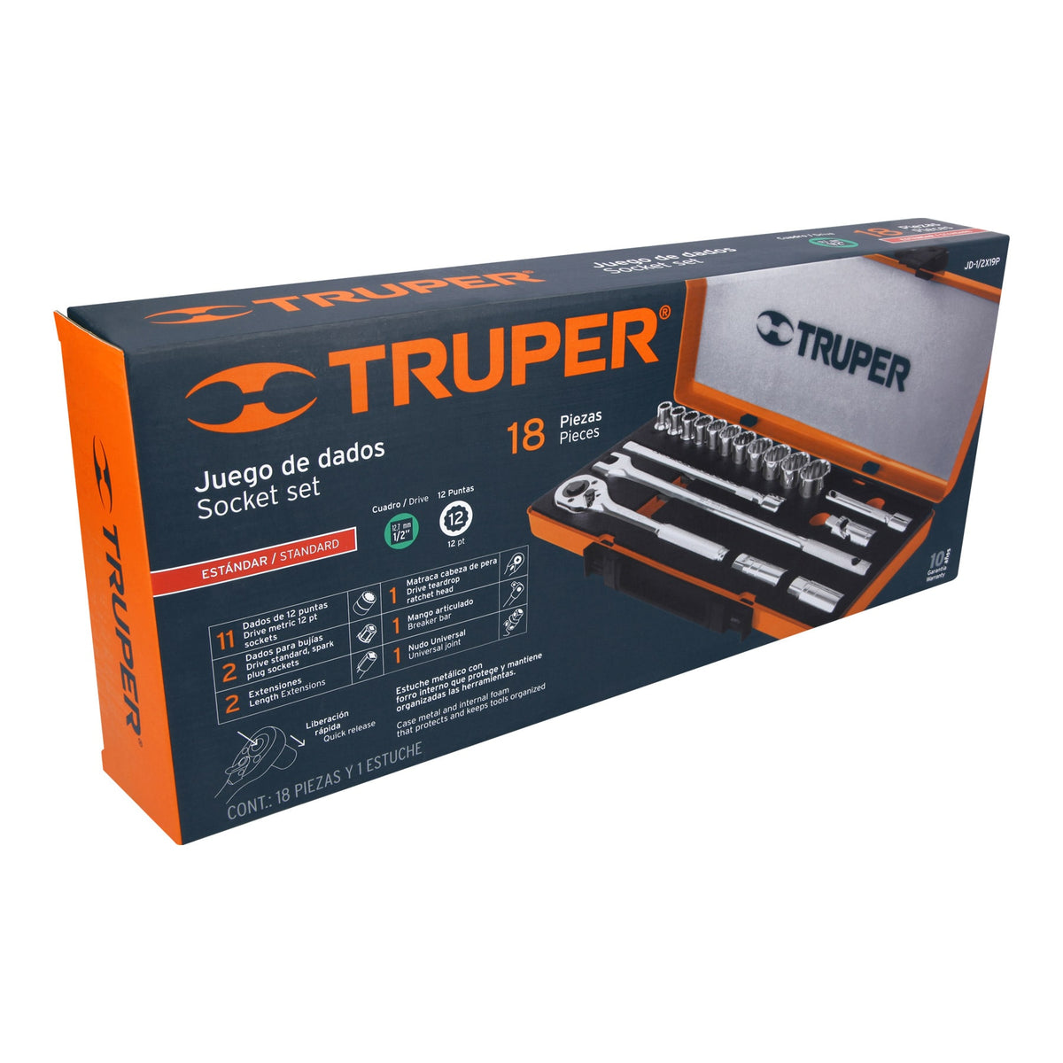 Truper JD-1/2X19P Juego de herramienta para mecánico, std, 18 piezas ...