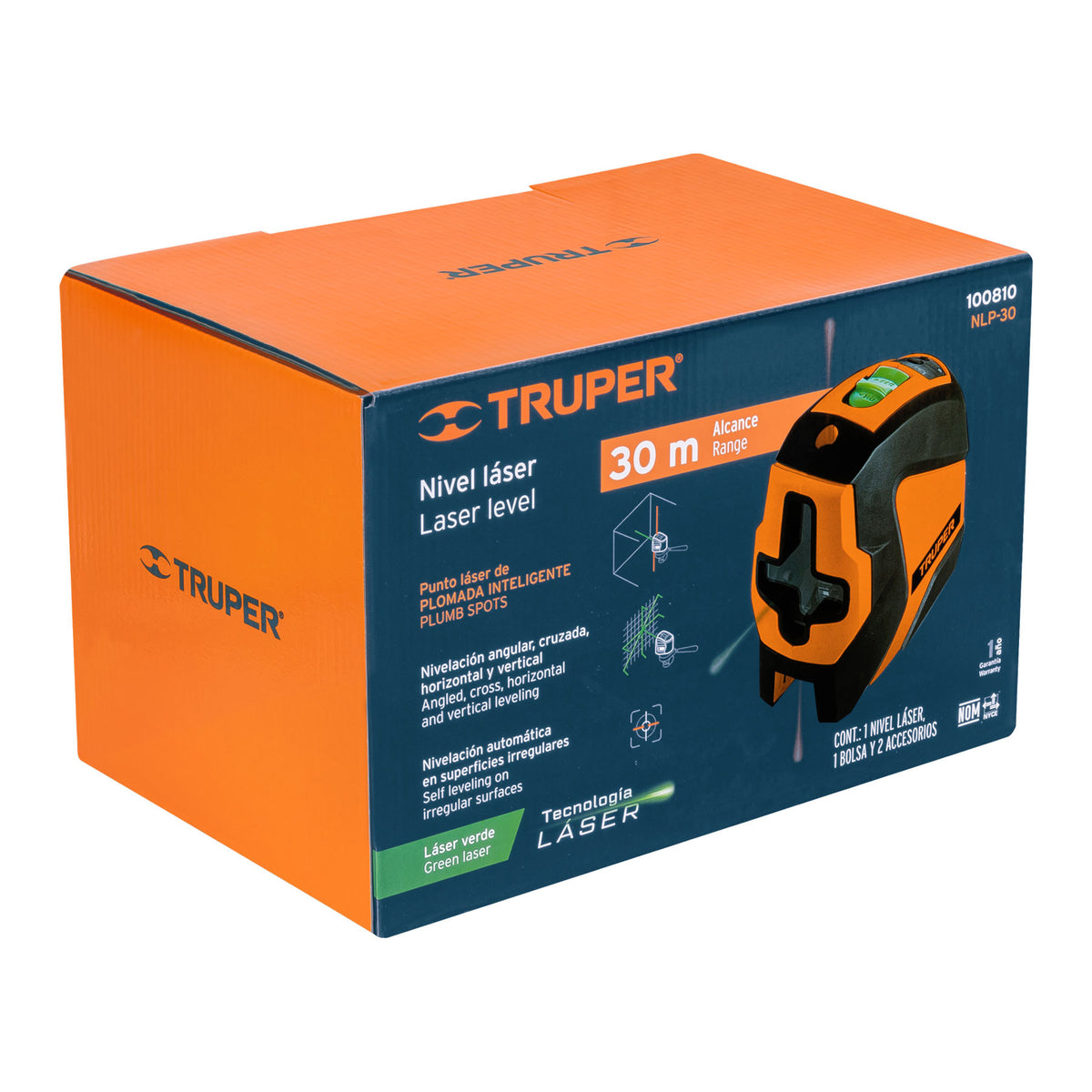 Truper NLP-30 Nivel láser con alcance 30 m y 2 puntos de plomada, de p ...