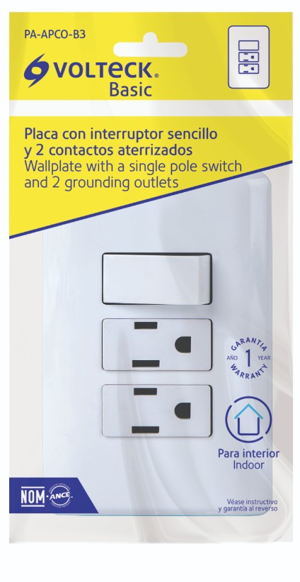 Volteck PA-APCO-B3 Placa armada 2 contactos e interruptor sencillo, Ba ...