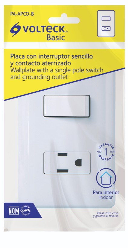 Volteck PA-APCO-B Placa armada contacto e interruptor sencillo, Voltec ...