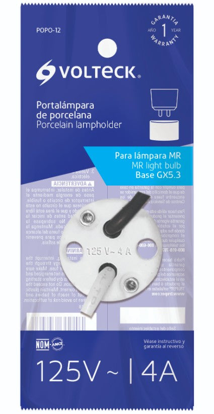 Volteck POPO-12 Portalámpara de porcelana para MR, base bipin,Volteck ...