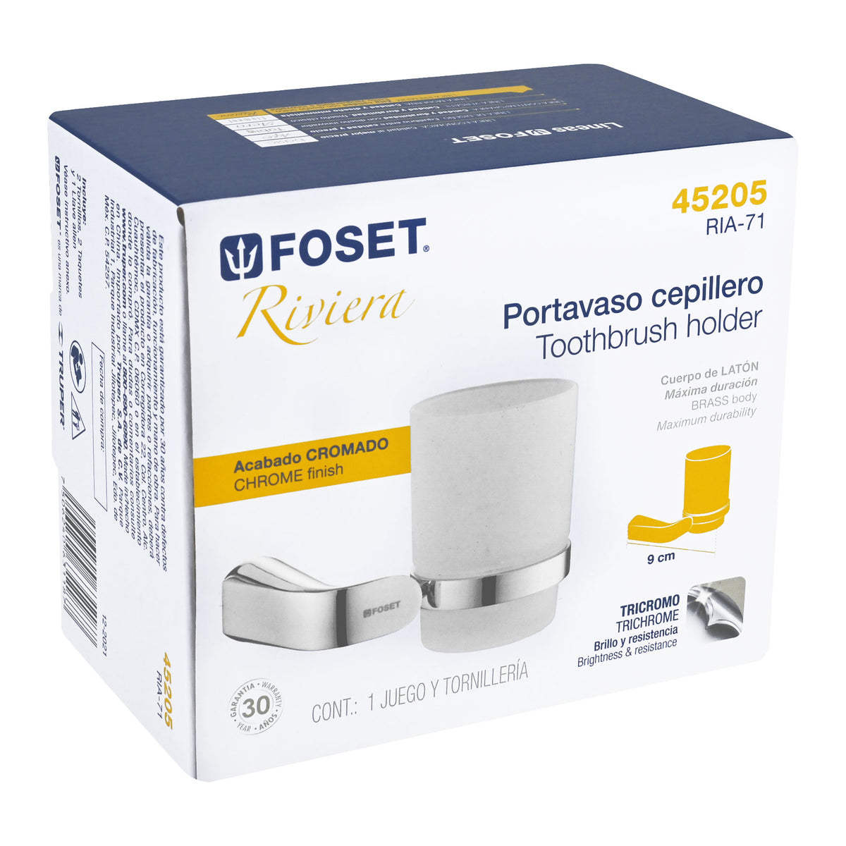 Foset RIA-71 Portavaso cepillero, cromado, línea Riviera – Ferrenacional