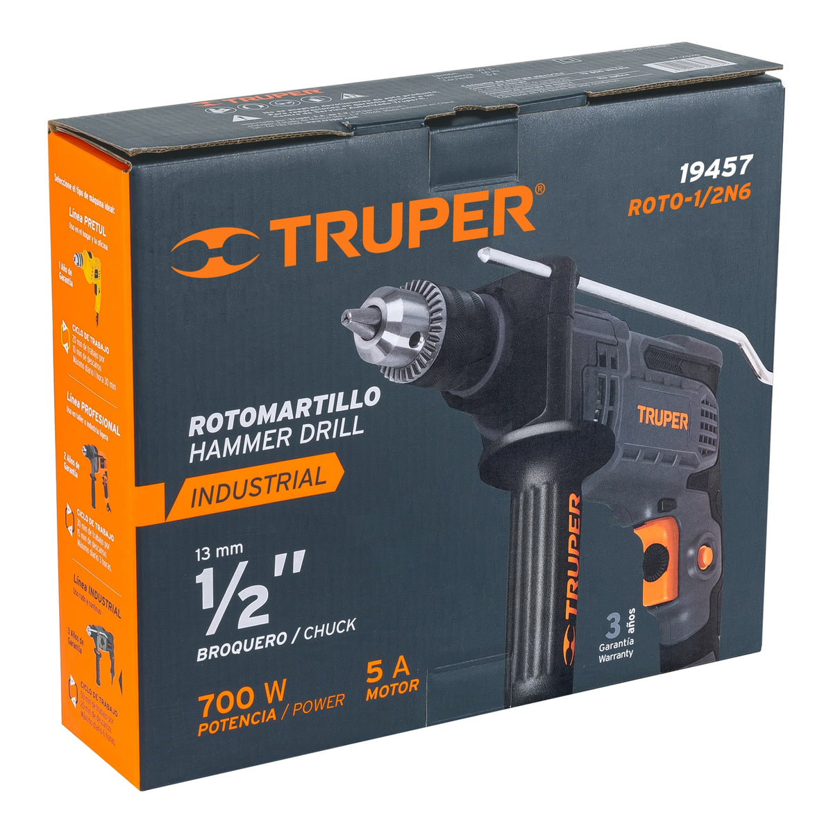 Truper ROTO-1/2N6 Rotomartillo 1/2', industrial, 700 W – Ferrenacional