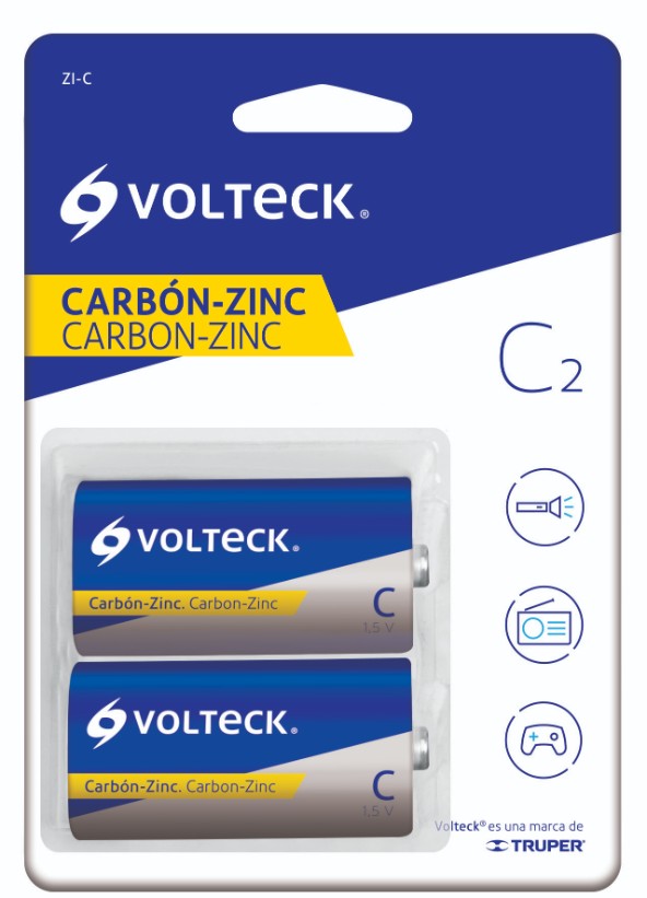 Volteck ZI-C Pila zinc-carbón tamaño C, blíster con 2 pzas, volteck ...